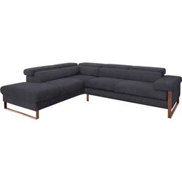 Ecksofa W.Schillig "finn, Designsofa mit tollem Sitzkomfort, bequem, L-Form", grau (antracite s37), B:281cm H:71cm T:230cm, Flachgewebe S22 (100% Polyester);Stoff S37 (100% Polyester);Longlife Xtra-Leder Z59: Glattleder mit modischer Pr&auml;gung. Hautst&auml;rke 0, 9 - 1, 1 mm, Sofas, Ecksofa, German Design Award 2016, Fu&szlig;gestell Nussbaum natur, Breite 281 cm