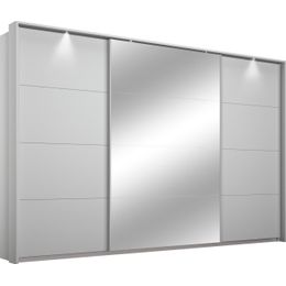 Schwebet&uuml;renschrank Rauch "Kleiderschrank Schrank Garderobe W&auml;scheschrank TOMA mit Passepartout", grau (seidengrau), B:323cm H:233cm T:64cm, Holzwerkstoff, Schr&auml;nke, Schwebet&uuml;renschrank, inkl. Regaleinsatz sowie zus&auml;tzlichen Einlegeb&ouml;den MADE IN GERMANY
