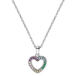Kette mit Anh&auml;nger Prinzessin Lillifee "Herz", bunt (silberfarben, pink, rosa, gelb, blau, gr&uuml;n), Halsketten, M&auml;dchen, Silber 925 (Sterlingsilber), L: 38, Kette mit Anh&auml;nger, mit Zirkonia (synth.)