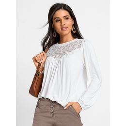 Spitzenshirt Inspirationen "Shirt", Damen, Gr. 46, wei&szlig;, 95% Viskose, 5% Elasthan, unifarben, Rundhals, Shirts Spitzenshirt