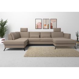 Sit & More Wohnlandschaft SIT & MORE "Olsen U-Form", grau (taupe), B:335cm H:88cm T:201cm, 98% Polyester 2%Polyamid, Sofas, Wohnlandschaft, inklusive Sitztiefenverstellung, wahlweise mit Bettfunktion, 15cm hoch