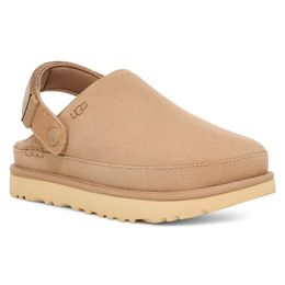 UGG Australia Clog UGG "Unisex W GOLDENSTAR CLOG", M&auml;dchen, Gr. 8 (39), beige (sand), Textil, Veloursleder, Schuhe Clog, Homeslippers, Plateauschuh, Mule mit schwenkbarem Fersenriemen