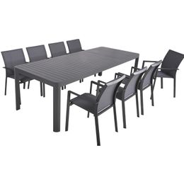 Garten-Essgruppe Garden Pleasure "AMIRA", grau (grau, hellgrau, hellgrau, dunkelgrau), B:300cm H:89cm T:56cm, Aluminium, Polyester, Sitzm&ouml;bel-Sets, Garten-Essgruppe, mit ausziehbarem Tisch