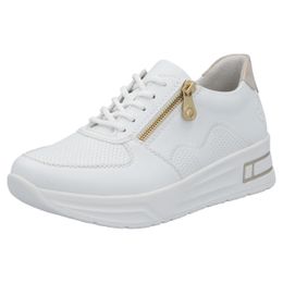 Plateausneaker Rieker, Damen, Gr. 40, beige (wei&szlig;, hellbeige), Lederimitat, Schuhe Plateausneaker, Halbschuh, Schn&uuml;rschuh, Freizeitsneaker mit Rei&szlig;verschluss, Topseller