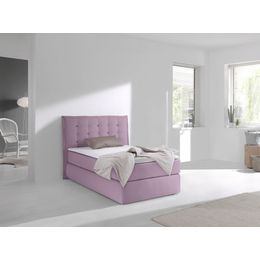 Boxspringbett Home Affaire "Sagres", rosa (ros&eacute;), B:115cm L:210cm, Feinstruktur(100% Polyester);Bezug der Spiegelfl&auml;che Matratzendrell aus 100% Polyester, Komplettbetten, Boxspringbett, Kopfteil mit 2farbiger Flatterbiese und zweifarbigen Kn&ouml;pfen