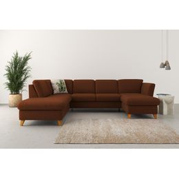 Wohnlandschaft Home Affaire "Trelleborg U-Form", rosa (kupfer), B:307cm H:86cm T:213cm, 100% Polyester, Sofas, Wohnlandschaft, Federkern-Polsterung, wahlweise mit Bettfunktion und Stauraum