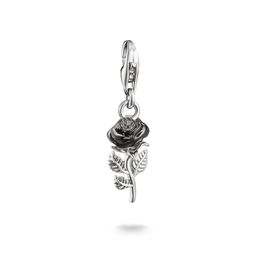 Charm-Einh&auml;nger Thomas Sabo "True Romance Rose Charm - Original", silberfarben, schwarz, Charms, Damen, Silber 925 (recycelt), Charm-Einh&auml;nger
