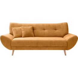3-Sitzer Home Affaire "Basta", gold, B:205cm H:82cm T:87cm, 100% Polyester, Sofas, 3-Sitzer