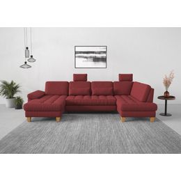 Sit & More Wohnlandschaft SIT & MORE "Westham U-Form", rot (bordeaux), B:338cm H:88cm T:172cm, 100% Polyester, Sofas, Wohnlandschaft, wahlweise mit Bettfunktion, Bettkasten, Sitztiefenverstellung