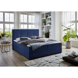 Boxbett "Lucy", blau (navyblau), B:185cm L:214cm, Bezug Bettbox und Obermatratze: Strukturstoff (90% Polyester, 10% Nylon);Topper: Jersey (100% Polyester), ATLANTIC HOME COLLECTION, Komplettbetten, Boxbett, mit Bettkasten