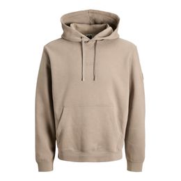 Jack & Jones Kapuzensweatshirt JACK & JONES "JCOPOINT SWEAT BADGE HOOD BF", Herren, Gr. XS, desert taupe print:jj, angeraute Sweatware, Obermaterial: 72% Baumwolle, 28% Polyester, unifarben, relaxed fit, Rippb&uuml;ndchen, Sweatshirts Kapuzensweatshirt