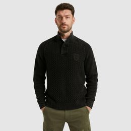 PME-Legend Strickpullover PME LEGEND, Herren, Gr. L, schwarz, Strick, Obermaterial: 100% Baumwolle, unifarben, regular fit h&uuml;ftbedeckend, Rundhals, Flachstrickb&uuml;ndchen, Pullover Strickpullover, mit kurzer Knopfleiste
