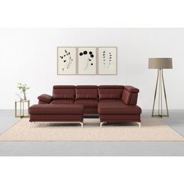 Sit & More Ecksofa SIT & MORE "Cabrio L-Form, B: 274 cm, mit Sitztiefen-, Arm- & Kopfteilverstellung", rot (merlot), B:274cm H:87cm T:230cm, Sofas, Ecksofa, 3 Nierenkissen, Federkern, optional Bettfunktion und Stauraum