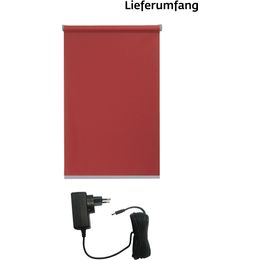 Elektrisches Rollo SUNLINES "New York", rot (rot, wei&szlig;), B:90cm H:180cm, Polyester, Rollos, Elektrisches Rollo, appgesteuert via Bluetooth, mit Motor und Akku, wei&szlig;er Fallstab