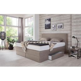 Boxspringbett, beige (strukturstoff beige), Liegefl&auml;che B/L: 90cm x 200cm, H2 + H2, Bonnell-Federkernmatratze, Westfalia Schlafkomfort, Komplettbetten, Boxspringbett, mit Schubk&auml;sten und Zierkissen