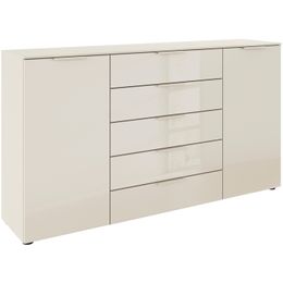 Schubkastenkommode Rauch "Kommode T&uuml;rkommode Sideboard Kombikommode FLIPP mit Glasfront", beige (beige, glas beige (champagner)), B:180cm H:100cm T:42cm, Holzwerkstoff, Sideboards, Schubkastenkommode, 2-trg mit 5 Schubladen und Soft-Close, 2 Breiten MADE IN GERMANY