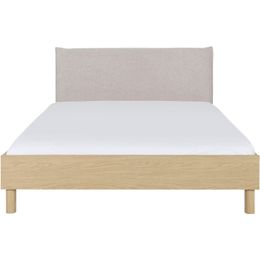 Einzelbett GAMI "Auriol", wei&szlig; (eiche rookwood nachbildung, wei&szlig;, eiche rookwood nachbildung), B:165cm H:104cm L:204cm, Die beiden vorderen Bettf&uuml;&szlig;e bestehen aus MDF mit Eichen-Dekor und sind 60 mm stark, Betten, Einzelbett, Bett 160 / 200 mit gepolstertes Kopfteil aus Textil