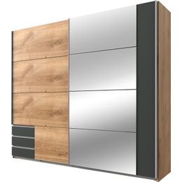 Schwebet&uuml;renschrank wimex "Emden moderner Kleiderschrank mit Spiegel und Schubladen", grau (plankeneiche nachbildung, graphit), B:225cm H:210cm T:64cm, Schr&auml;nke, Schwebet&uuml;renschrank, Schlafzimmer Schrank Garderobenschrank mit Schwebet&uuml;ren Topseller