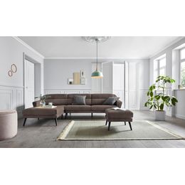Ecksofa OTTO HOME "Bille L-Form", braun, B:302cm H:86cm T:178cm, Samtoptik (100% Polyester);Luxus-Microfaser weich (100% Polyester);Struktur (100% Polyester);Struktur fein (100% Polyester), Sofas, Ecksofa, mit Naht im R&uuml;ckenkissen und Beinen aus Eichenholz