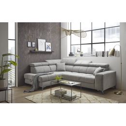 Ecksofa ED EXCITING DESIGN "Sydney L-Form", grau (taupe), B:282cm H:86cm T:198cm, 92% Polyester, 8% Nylon, Sofas, Ecksofa, mit Bettfunktion, Bettkasten, Kopfteilverstellung & 2 Zierkissen