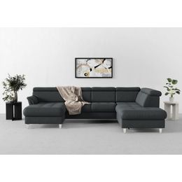 Sit & More Wohnlandschaft SIT & MORE "Marano U-Form", grau (dunkelgrau), B:304cm T:216cm, 100% Polyester, Sofas, Wohnlandschaft, inklusive Kopfteilverstellung, wahlweise mit Bettfunktion, Bettkasten