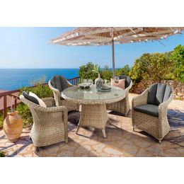 Garten-Essgruppe Destiny "MALAGA LUNA", beige (natur, beige meliert, natur, aluminiumfarben), Polyester, Aluminium, Polyrattan, Sitzm&ouml;bel-Sets, Garten-Essgruppe, Aluminium, Polyrattan