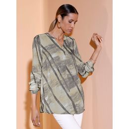 CR&Eacute;ATION L Longbluse CREATION L, Damen, Gr. 44, sand, grau, bedruckt, 100% Viskose, gemustert, V-Ausschnitt, Blusen Longbluse