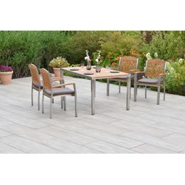 Garten-Essgruppe Merxx "&raquo;Keros&laquo;", beige (natur, natur, silber), Edelstahl, Massivholz, Sitzm&ouml;bel-Sets, Garten-Essgruppe, Tisch: LxB: 150x90 cm