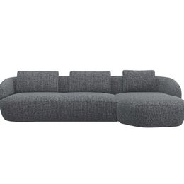 Wohnlandschaft FLEXLUX "Torino, rund, L-Form, Sofa-Ecke mit Recamiere, Longchair-Sofa", grau (forrest grau), B:307cm H:85cm T:146cm, 100% Polyester, Sofas, Wohnlandschaft, Modernes, organisches Sofa-Design, Kaltschaum, Wellenunterfederung
