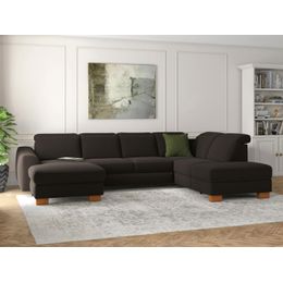 Sit & More Wohnlandschaft SIT & MORE "Dundee U-Form", braun (espresso), B:338cm H:86cm T:219cm, Sofas, Wohnlandschaft, mit Federkern und Massivholzf&uuml;&szlig;en, wahlweise mit Kopfteilverstellung