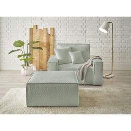 Loveseat OTTO HOME "FINNLEY, Loveseat & Hocker im Set, trendige Stoffe, inkl. Zierkissen", gr&uuml;n (mintgr&uuml;n), B:120cm H:85cm T:166cm, Bezugstoff aus 90% recyeltem Material ;Aqua Clean ;Gramatur 580g/qm +/- 5%, Sessel, Loveseat, verf&uuml;gbar in den Stoffqualit&auml;ten Boucl&eacute;, Struktur fein und Mega Cord