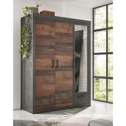 Kleiderschrank Home Affaire "BROOKLYN Schrank, Dreht&uuml;renschrank, Garderobe schwarze Griffe", grau (matera), B:150cm H:201cm T:60cm, Schr&auml;nke, Kleiderschrank, in dekorativer Rahmenoptik