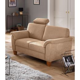 2-Sitzer Home Affaire "Texel", braun, B:156cm H:87cm T:88cm, Struktur ( 100% Polyester);Struktur fein ( 100% Polyester);Luxus-Microfaser ALTARA NUBUCK (100% Polyester), Sofas, 2-Sitzer, mit Federkern und Kontrastnaht, F&uuml;&szlig;e Buche eichefarben