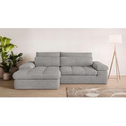 Ecksofa Home Affaire "ALVERIE mit Recamiere, moderne Steppung, Ma&szlig;e: B/T/H 274/203/106 cm", grau (hellgrau), B:274cm H:106cm T:203cm, 83% Polyester, 17% Nylon, Sofas, Ecksofa, L-Form mit Wellenunterfederung, mit 4 R&uuml;ckenkissen, pflegeleicht Stoff