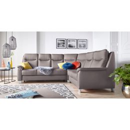 Sit & More Ecksofa SIT & MORE "Boccaccio L-Form", grau (hellgrau), B:265cm H:104cm T:215cm, Kunstleder SOFTLUX;Luxus-Microfaser (90% Polyester, 10% Polyamid);Flachgewebe (100% Polyester), Sofas, Ecksofa, mit Federkern und Kopfteilverstellung, wahlweise mit Bettfunktion