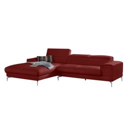 Ecksofa W.Schillig "piedroo, Designsofa mit tollem Sitzkomfort, bequem und elegant, L-Form", rot (ruby rot z59), B:303cm H:70cm T:193cm, Longlife Xtra-Leder Z59: Glattleder mit modischer Pr&auml;gung. Hautst&auml;rke 0, 9 - 1, 1 mm, Sofas, Ecksofa, Kopfteilverstellung, wahlweise mit Sitztiefenverstellung, Breite 303cm