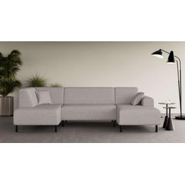 Wohnlandschaft Home Affaire "ARROS U-Form mit Wellenunterfederung, Ma&szlig;e B/T/H: 300/163/81 cm", grau (hellgrau), B:300cm H:81cm T:163cm, 100% Polyester, Sofas, Wohnlandschaft, incl. Zierkissen, mit Recamiere links/rechts bestellbar, auch in Cord