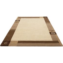 Wollteppich Theko "Tromso, Wolle, Handgefertigt, Bord&uuml;re mit Hoch-Tief-Effekt" Gr. 4, beige, B:160cm H:15mm L:230cm, Wolle, Teppiche, Wollteppich, Wohnzimmer, Schlafzimmer, Esszimmer