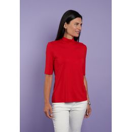 Stehkragenshirt Seidel Moden, Damen, Gr. 42, rot, Jersey, Obermaterial: 95% Viskose, 5% Elasthan, figurumspielend h&uuml;ftlang, Rundhals, abgesteppte Kante, Shirts Stehkragenshirt, im h&uuml;ftlangen Schnitt, MADE IN GERMANY