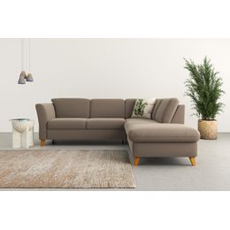 Ecksofa Home Affaire "Trelleborg L-Form", beige (dunkelbeige), B:252cm H:86cm T:213cm, 100% Polyester, Sofas, Ecksofa, Federkern-Polsterung, wahlweise mit Bettfunktion und Stauraum