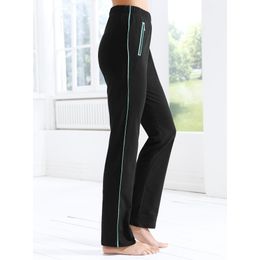 Homewearpants, Damen, Gr. 52, Normalgr&ouml;&szlig;en, schwarz (schwarz, mint), 100% Baumwolle, unifarben, lang, Hosen Homewearpants