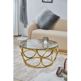Couchtisch Salesfever "Couchtisch im eleganten Stil", gold (gold, gold, klar), B:80cm H:40cm T:80cm, Edelstahl, Sicherheitsglas, Tische, Couchtisch, mit Design-Gestell aus Stainless Steel