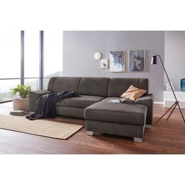 Ecksofa DOMO collection "Anzio L-Form, whlw. Bettfunktion, Federkern, hochwertig, Breite 271 cm", grau (dunkelgrau), B:271cm H:85cm T:160cm, Sofas, Ecksofa, Mit Bettfunktion, Recamiere rechts, Luxus-Microfaser, dunkelgrau