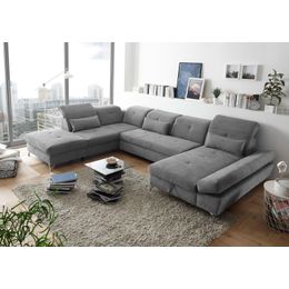 Wohnlandschaft ED EXCITING DESIGN "Melfi U-Form mit Bettfunktion, Bettkasten", braun (schlamm), B:350cm H:73cm T:245cm, 95% Polyester, 5% Nylon, Sofas, Wohnlandschaft, Arm- & Kopfteilverstellung & 3 Nierenkissen