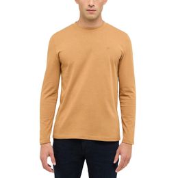 Langarmshirt Mustang "Herren Style Asheville", Herren, Gr. M, cognac, Jersey, 100% Baumwolle, Rundhals, Shirts Langarmshirt