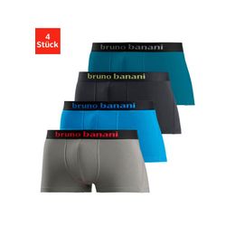 Hipster Bruno Banani, Herren, Gr. XL, 4 Stk., bunt (grau, t&uuml;rkis, schwarz, petrol), Jersey, Obermaterial: 95% Baumwolle, 5% Elasthan, unifarben, k&ouml;rpernah, Unterhosen Hipster, knapp sitzende Boxershorts mit Logo Webbund aus Baumwollmischung, Topseller