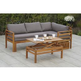 Gartenlounge-Set Merxx "Brasilia", beige (natur, grau), Massivholz, Sitzm&ouml;bel-Sets, Gartenlounge-Set, inkl. Auflagen