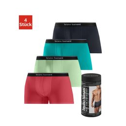 Boxer Bruno Banani "Boxershorts f&uuml;r Herren", Herren, Gr. S (4), 4 Stk., bunt (rot, gr&uuml;n, t&uuml;rkis, schwarz), Jersey, Obermaterial: 95% Baumwolle, 5% Elasthan, unifarben, k&ouml;rpernah, Unterhosen Boxer, in der Dose verpackt
