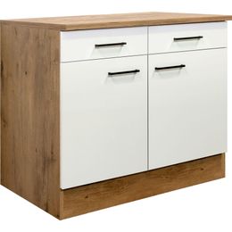 Unterschrank Flex-Well "Vintea", beige (magnolia matt, lancelot oak), B:100cm H:85cm T:60cm, Holzwerkstoff, Schr&auml;nke, Unterschrank, (B x H x T) 100 x 85 x 60 cm, f&uuml;r viel Stauraum