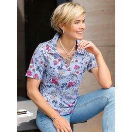 Poloshirt Classic Basics "Poloshirt", Damen, Gr. 44, bleu, fuchsia, bedruckt, 100% Baumwolle, gebl&uuml;mt, gemustert, mehrfarbig, Shirts Poloshirt